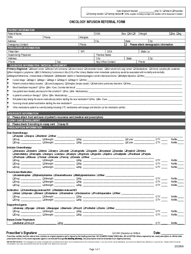 Fillable Online Oncology Infusion Referral Form Fax Email Print - pdfFiller