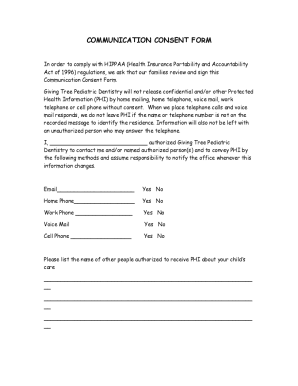 Fillable Online COMMUNICATION CONSENT FORM Fax Email Print - pdfFiller