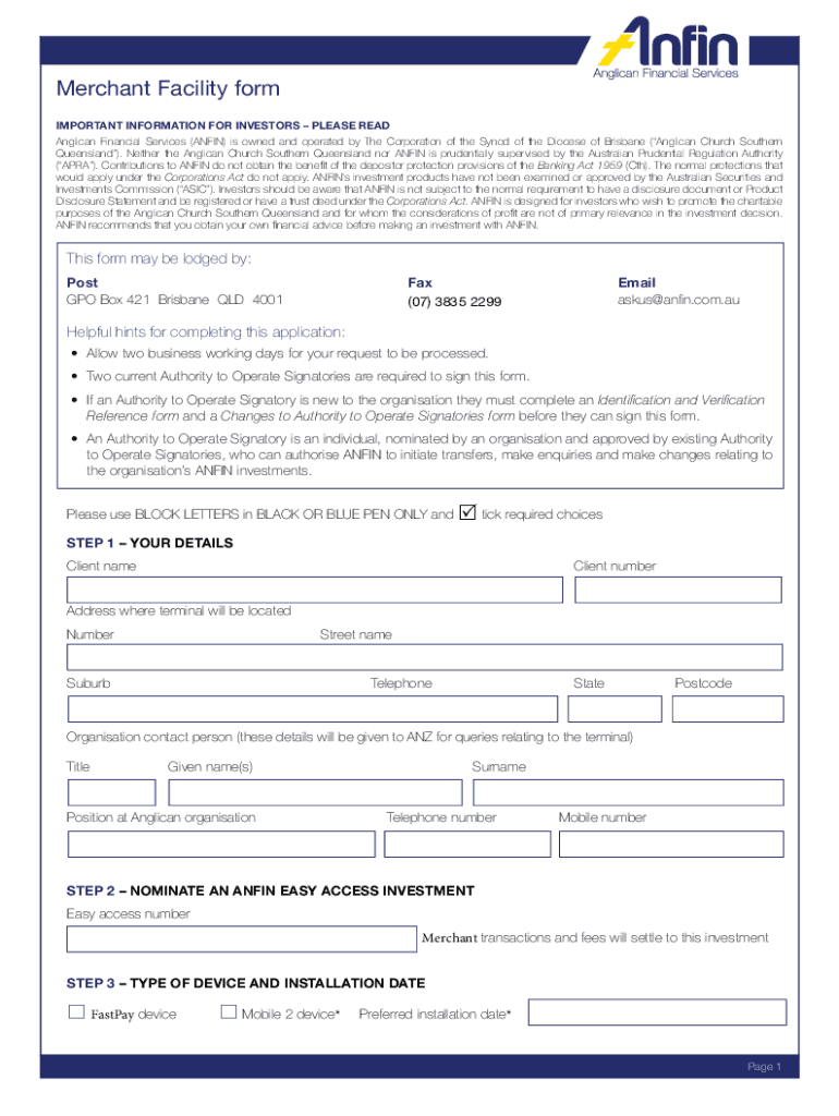 Fillable Online Merchant Facility form Fax Email Print - pdfFiller
