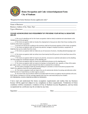 Fillable Online Home Occupation and Code Acknowledgement Form ... Fax ...