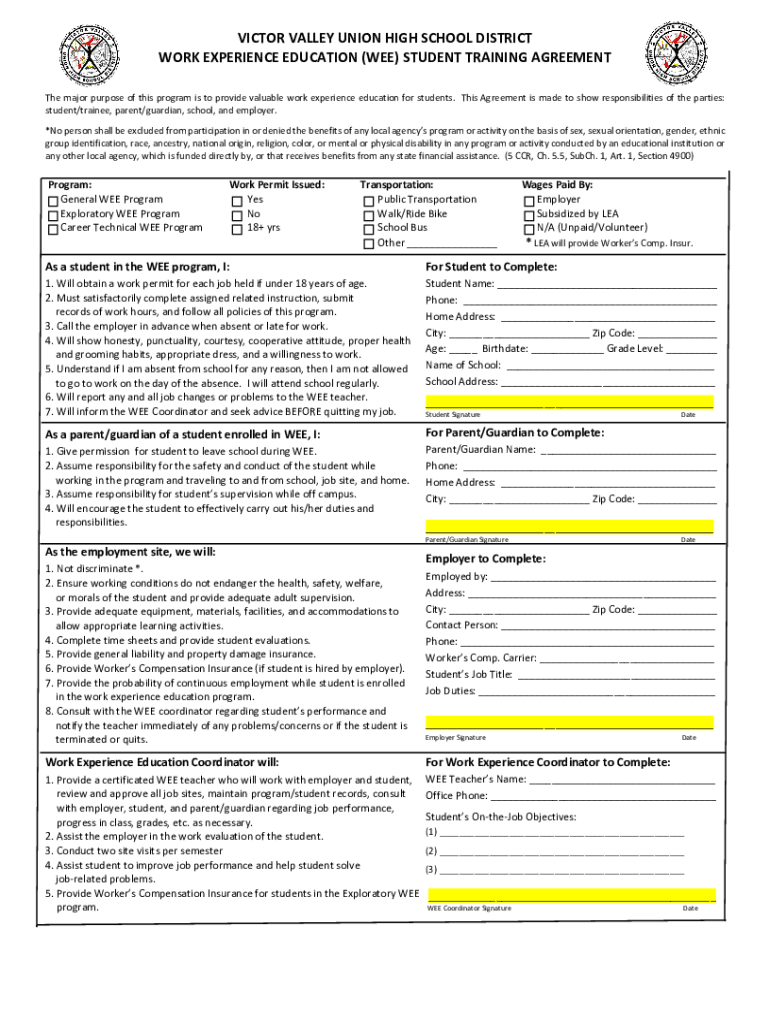 Fillable Online VICTOR VALLEY UNION HIGH SCHOOL DISTRICT WORK ... Fax ...