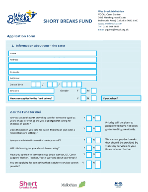 Fillable Online Wee Breaks - breaks for unpaid carers in Edinburgh and ...