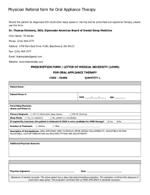 Fillable Online Physician Referral form for Oral Appliance Therapy Fax ...
