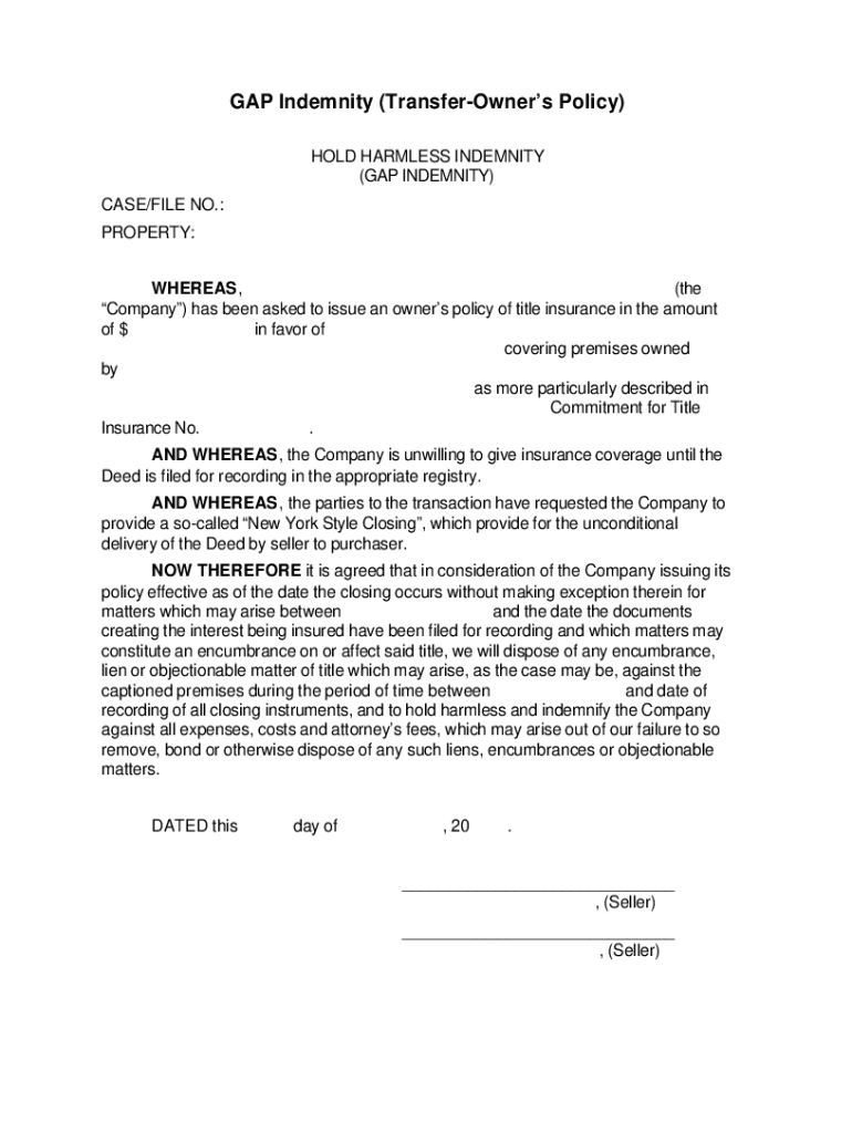 Fillable Online Owner's Affidavit and Gap Indemnity Fax Email Print ...