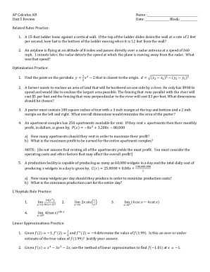 Fillable Online Calculus Related Rates Problems Worksheet Fax Email ...