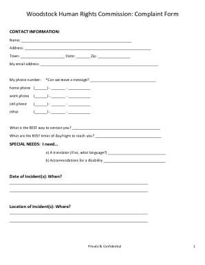 Fillable Online Woodstock Human Rights Commission: Complaint Form Fax ...