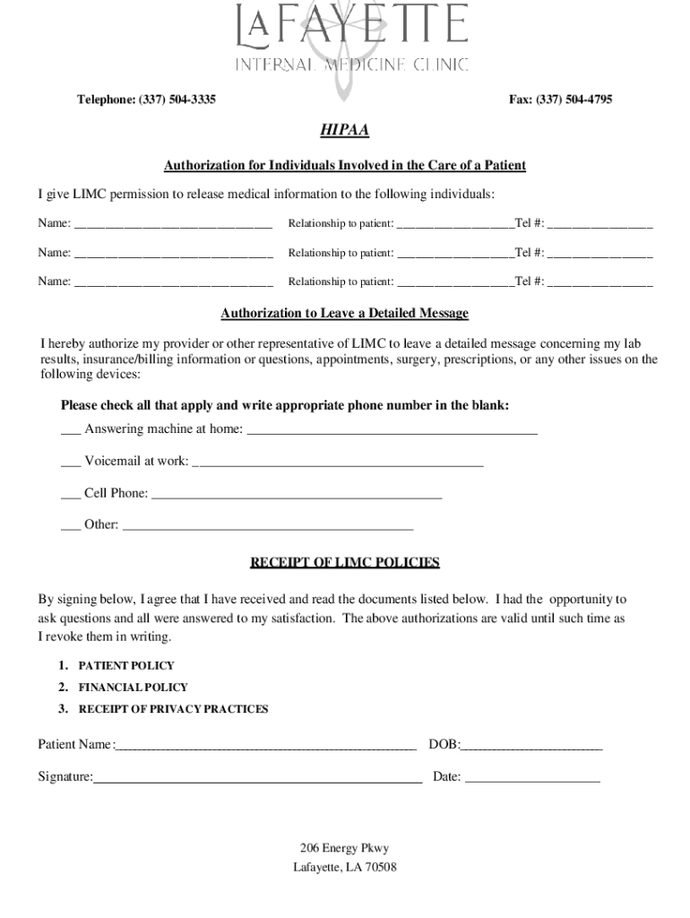 Fillable Online Authorization for Individuals Involved in the Care of ...