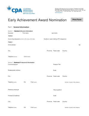Fillable Online Early Achievement Nomination Form (2022). Member Recognition Fax Email Print ...