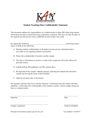 Fillable Online Student Teaching Data Confidentiality Statement Fax ...