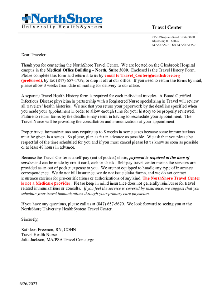 Fillable Online Northshore travel health history form: Fill out & sign online Fax Email Print ...