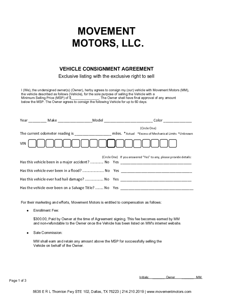 Fillable Online Vehicle Consignment FormFill Out and Use This PDF Fax ...