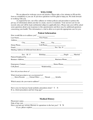 Fillable Online WELCOME Patient Information Medical History Fax Email ...