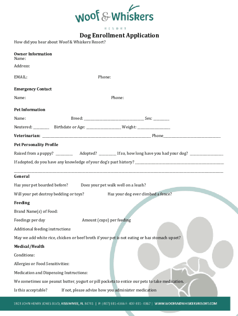 Fillable Online Daycare and Boarding Registration Form Online Fax Email ...