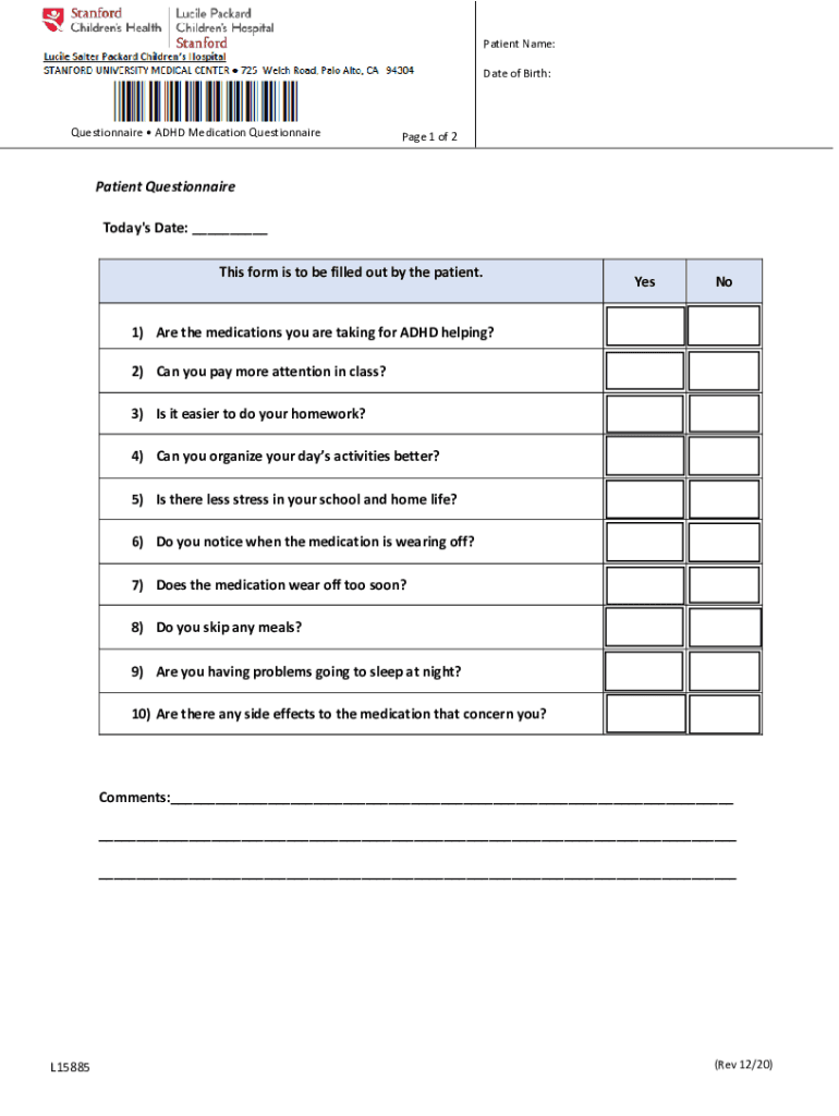Fillable Online Questionnaire ADHD Medication Questionnaire Fax Email ...