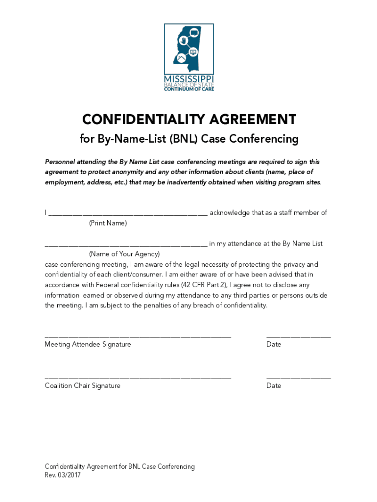 Fillable Online BNL Case Conferencing Confidentiality Agreement Fax Email Print - pdfFiller