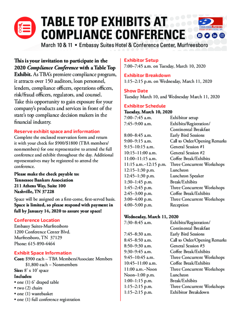 Fillable Online TABLE TOP EXHIBITS AT COMPLIANCE CONFERENCE Fax Email Print - pdfFiller