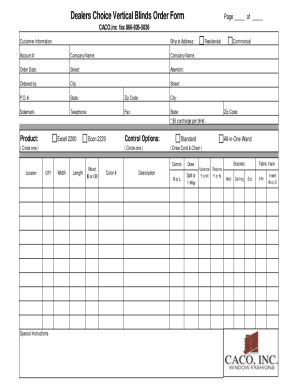 Fillable Online Dealers Choice Vertical Blinds Order Form Fax Email ...