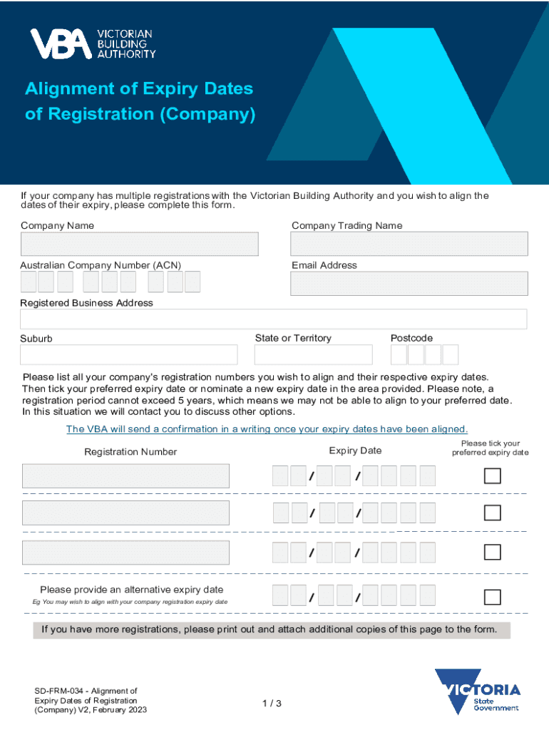 Fillable Online Form: Alignment of expiry dates of registration Fax ...