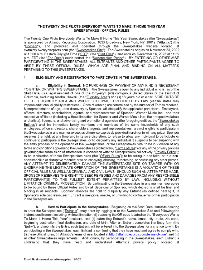 Fillable Online TWENTY ONE PILOTS EVERYBODY WANTS TO MAKE IT HOME THIS ...