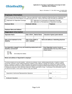 Fillable Online Application for Coverage or Continuation of Coverage for Adult Fax Email Print ...