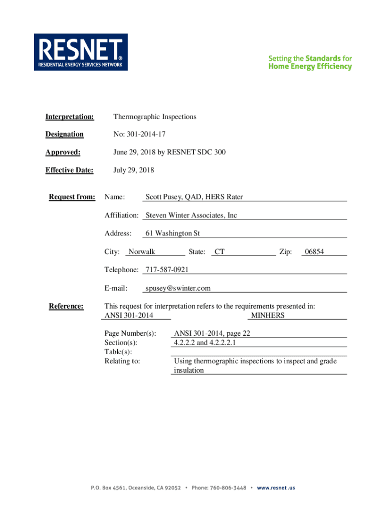 Fillable Online Interpretation: Thermographic InspectionsRESNET Fax Email Print - pdfFiller