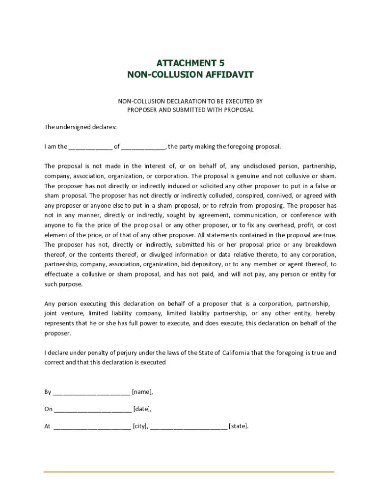 Fillable Online Attachment P - Non-Collusion Affidavit Fax Email Print ...
