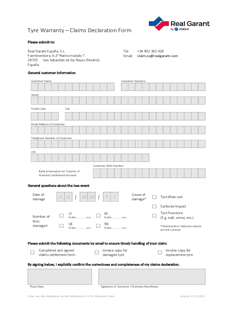 Fillable Online Tyre WarrantyClaims Declaration Form Fax Email Print ...