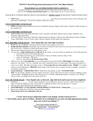 Fillable Online PLENVU Bowel Preparation Instructions for Dr. McCallum ...