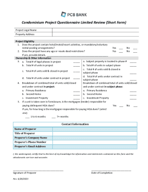 Fillable Online The Condominium Project Questionnaire (Form 1076 ...