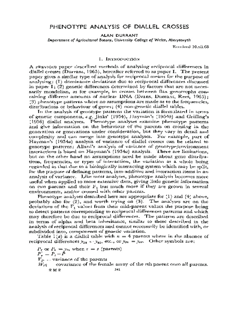 Fillable Online A note on the analysis of reciprocal effects in diallel ...