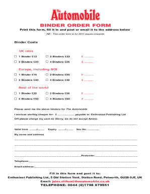 Fillable Online BINDER ORDER FORM - The Automobile Fax Email Print ...