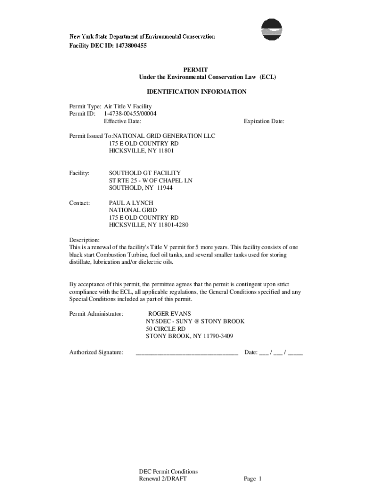 Fillable Online Facility DEC ID: 7034600218 DEC Permit Conditions Page ...