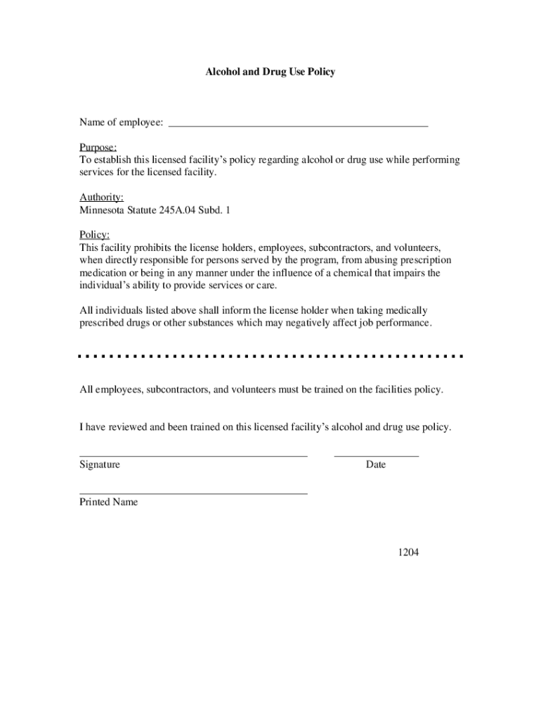 Fillable Online Alcohol and Drug Use Policy Fax Email Print - pdfFiller