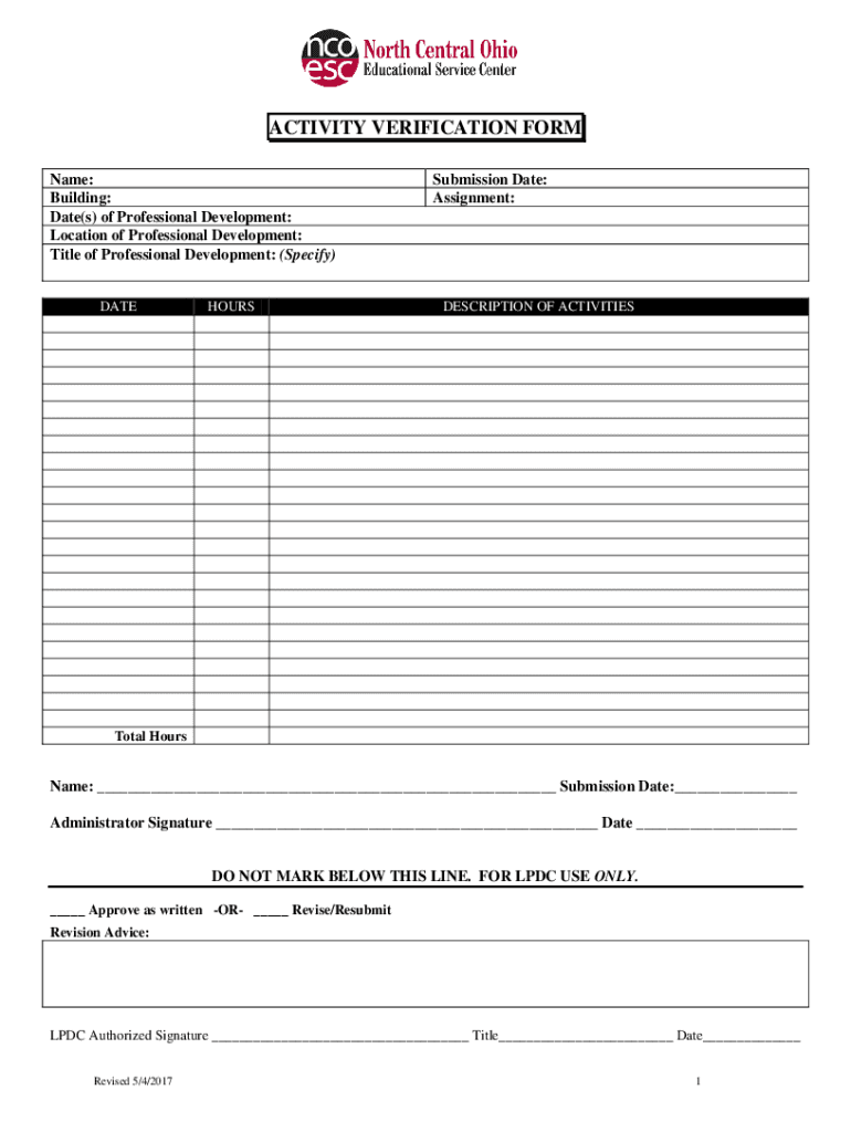 Fillable Online Verified Professional Development Form Fax Email Print ...