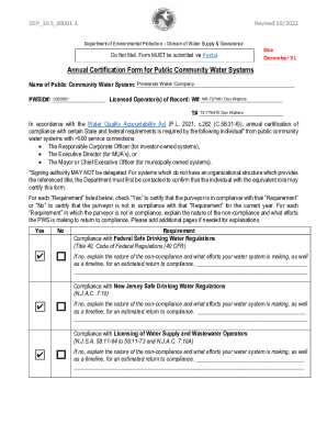 Fillable Online Annual Certification Form for Public Community Water ...