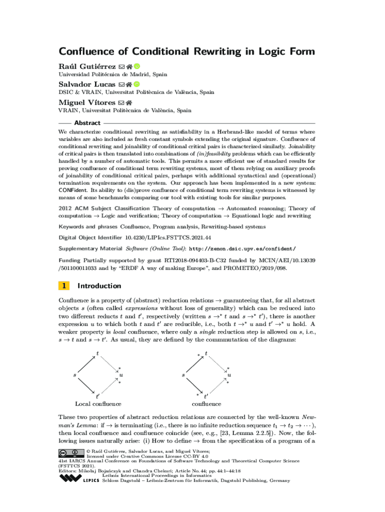 Fillable Online drops dagstuhl Confluence of Conditional Rewriting in Logic Form - DROPS Fax ...
