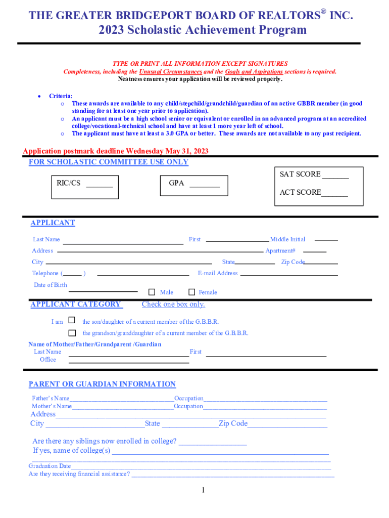Fillable Online 2023 Scholarship Application Form - Scholastic Achievement Fax Email Print ...