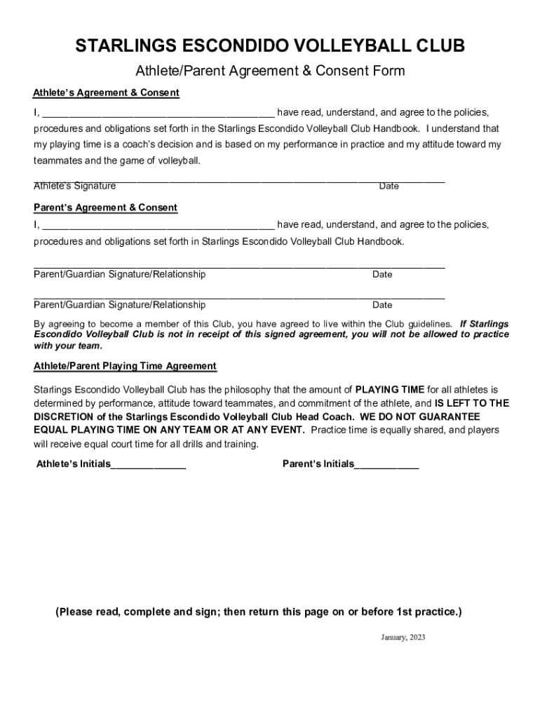 Fillable Online Athlete/Parent Playing Time Agreement Sample Clauses ...