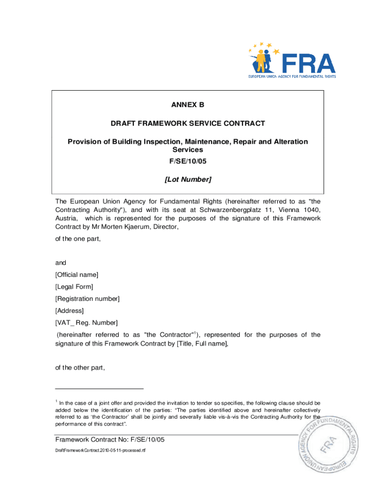 Fillable Online ANNEX B DRAFT FRAMEWORK SERVICE CONTRACT ... Fax Email Print - pdfFiller