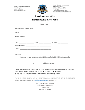 Fillable Online Foreclosure Auction Bidder Registration Form Fax Email ...