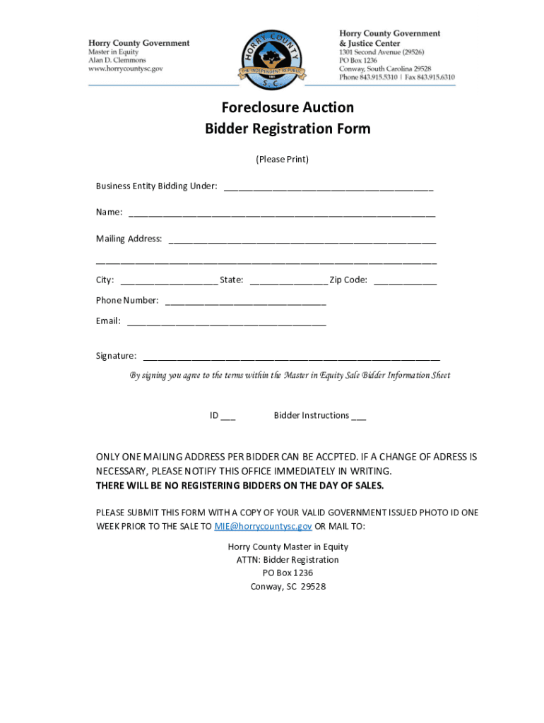 Fillable Online Foreclosure Auction Bidder Registration Form Fax Email Print - pdfFiller