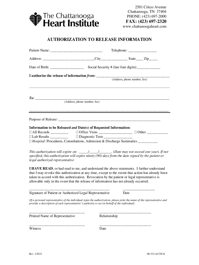 Fillable Online The Chattanooga Heart Institute at CHI Memorial Fax ...