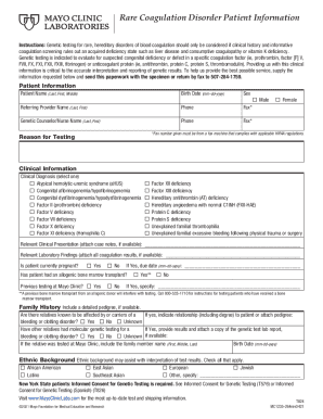 Fillable Online MCL - Rare Coagulation Disorder Patient Information ...