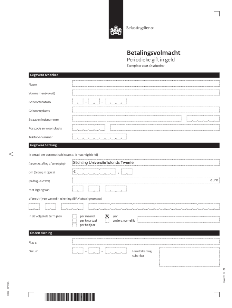Invulbaar Online Betalingsvolmacht Periodieke gift in geld. IB 082 - 2Z ...