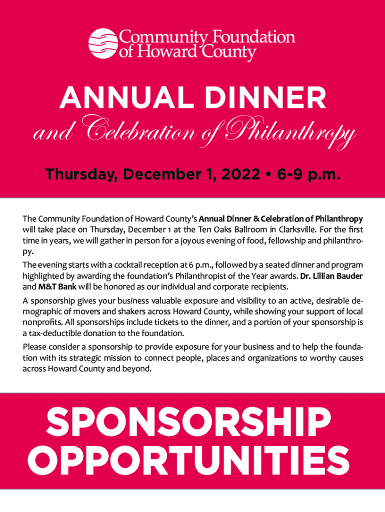 Fillable Online Community Foundation of Howard County's Annual Dinner ... Fax Email Print ...