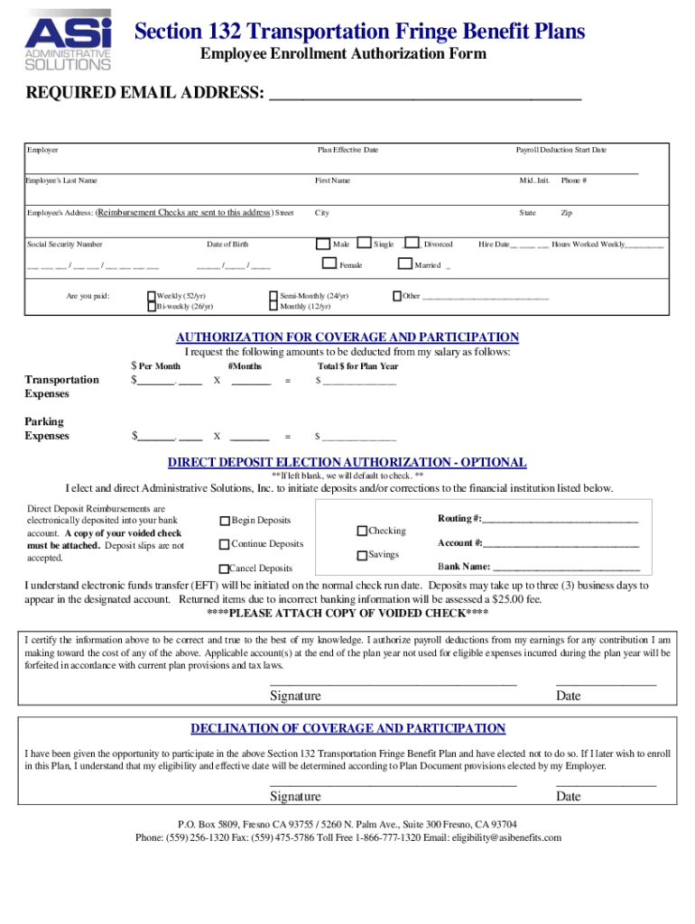 Fillable Online Section 132 Transportation Fringe Benefit Plans Fax ...