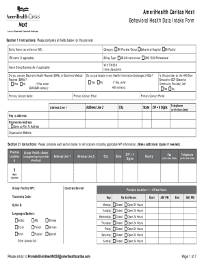 Fillable Online Behavioral Health Data Intake Form - Providers Fax ...
