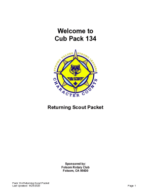 Fillable Online Welcome to Cub Pack 134 Fax Email Print - pdfFiller