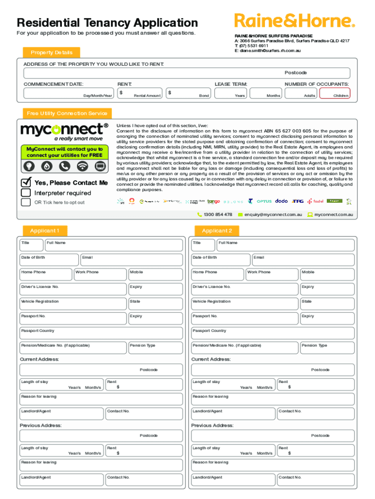 Fillable Online TENANCY APPLICATION FORM Raine & Horne Kogarah Fax Email Print - pdfFiller