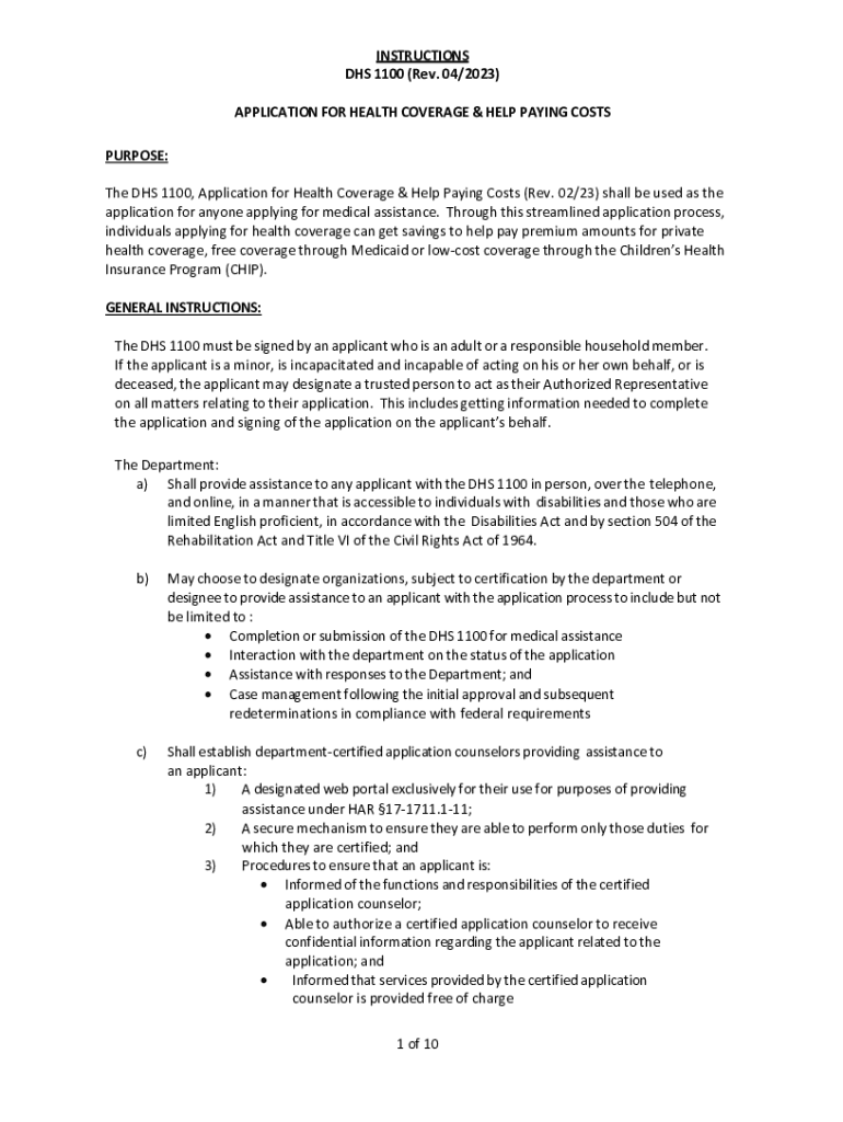 Fillable Online 2017-2023 Form HI DHS 1100 Fill Online, Printable ...